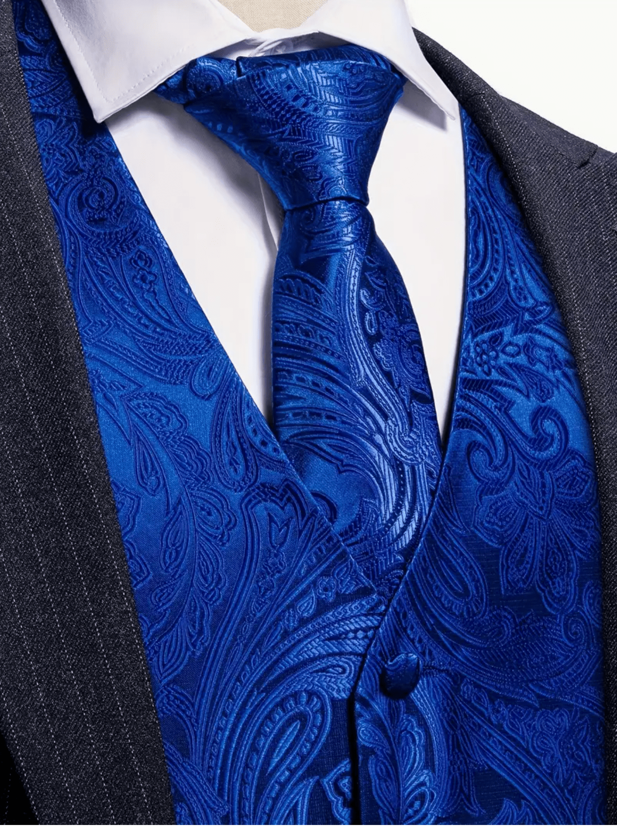 Cerulean Blue Paisley Silk Vest Necktie Pocket Square Cufflinks Set- MJ ...