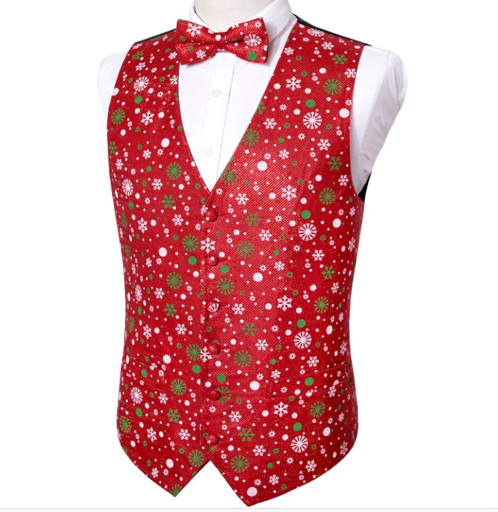 RED CHRISTMAS SILK WAISTCOAT VEST BOWTIE VEST SUIT SET-2054 – SimonVon Shop
