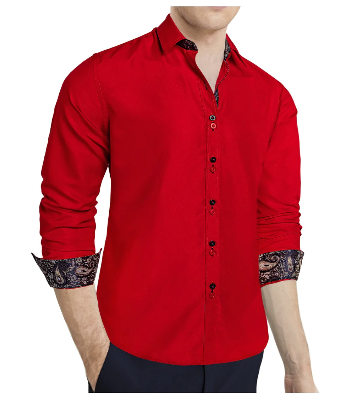 Red Mens's Shirt with contrast colored buttons unique cuffs design -CY ...