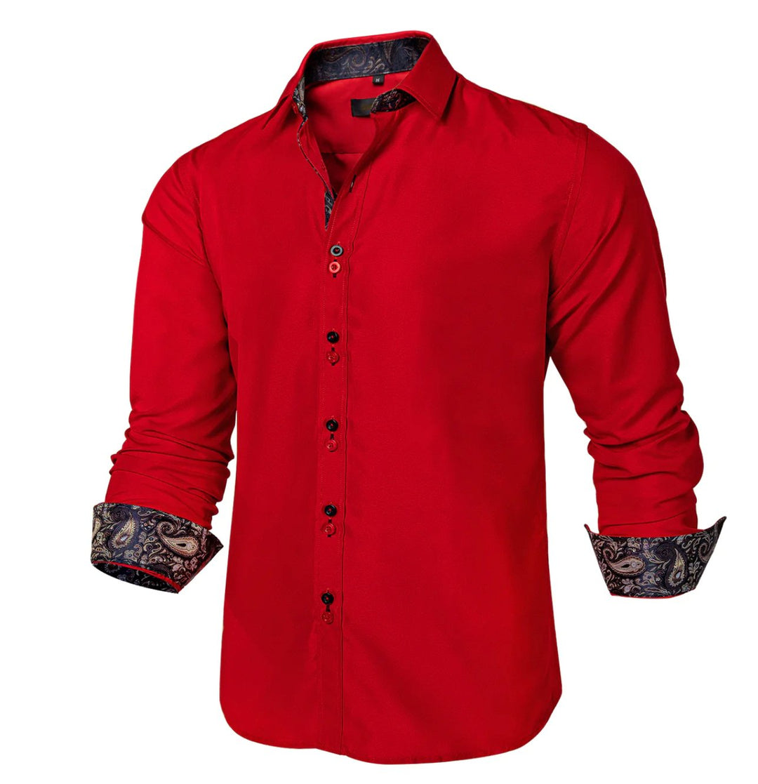 Red Mens's Shirt with contrast colored buttons unique cuffs design -CY ...