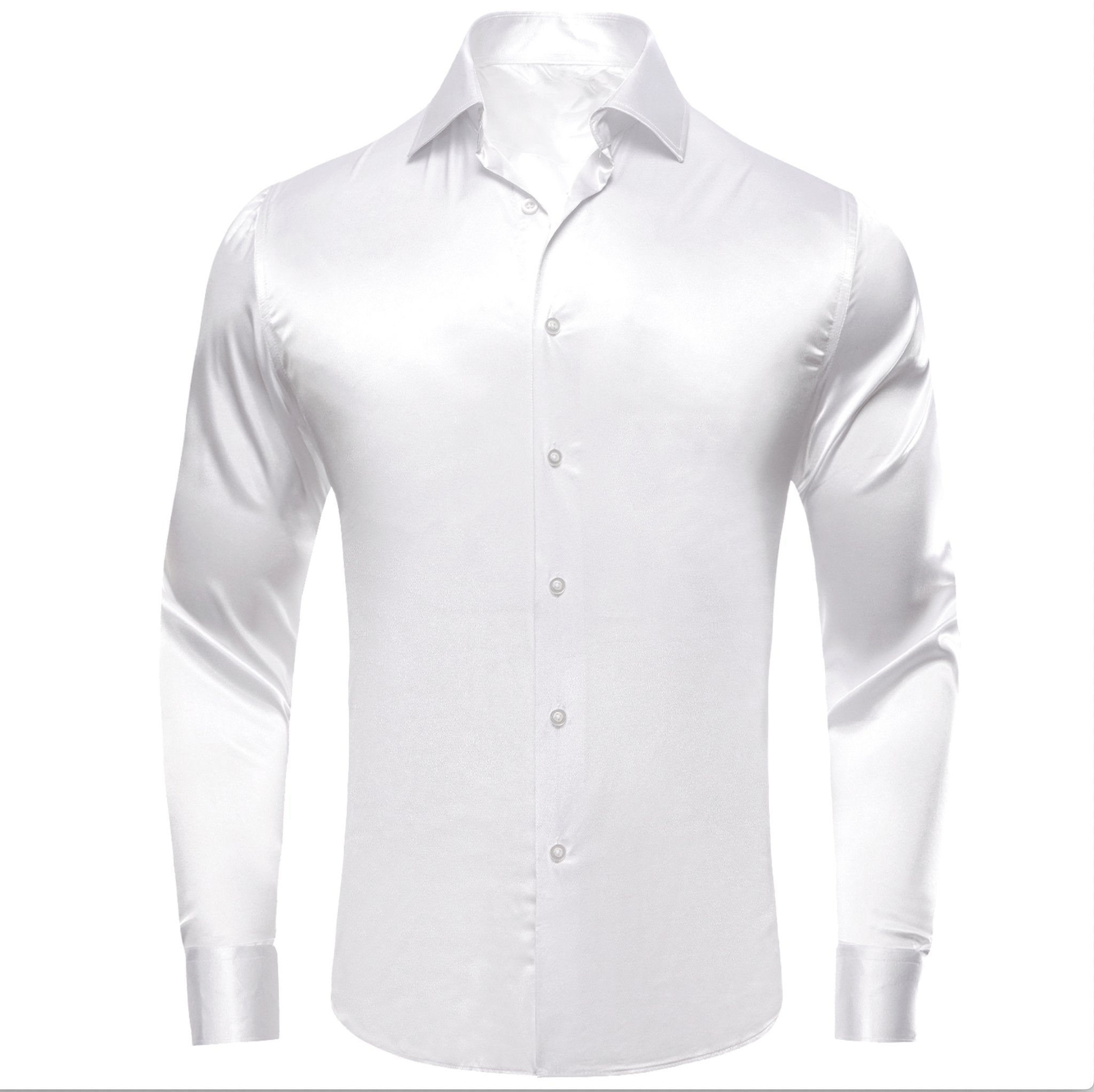 White Solid Satin Men's Long Sleeve Dress Shirt- CY-1642 - SimonVon ...